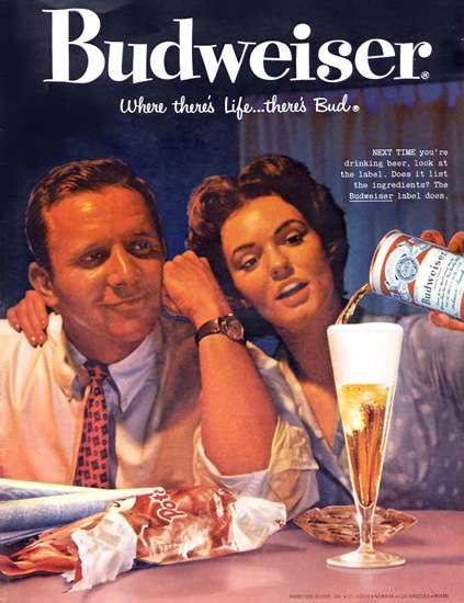 Budweiser Beer And Chips 1959 Mad Men Art Vintage Ad Art Collection