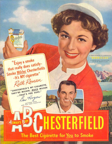 Chesterfield Cigarettes Ruth Roman 1950 Mad Men Art Vintage Ad Art Collection